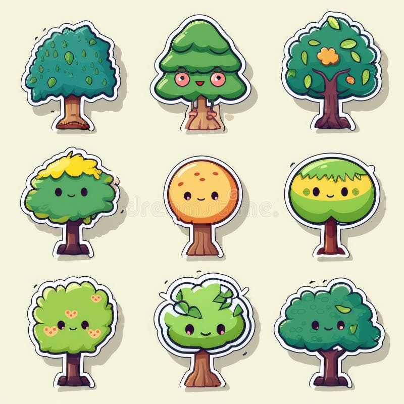 Sticker Cartoon Cute Tree. AI Generative Stock Illustration ...