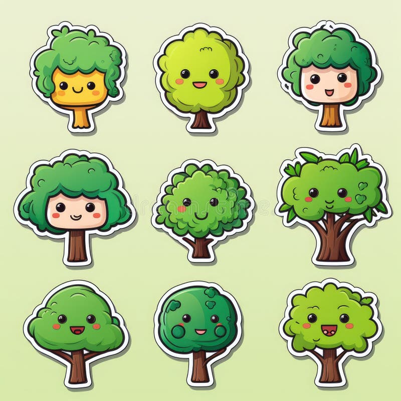 Sticker Cartoon Cute Tree. AI Generative Stock Illustration ...