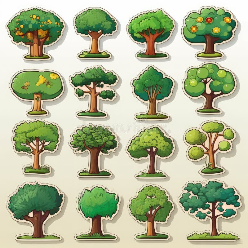 Sticker Cartoon Cute Tree. AI Generative Stock Illustration ...