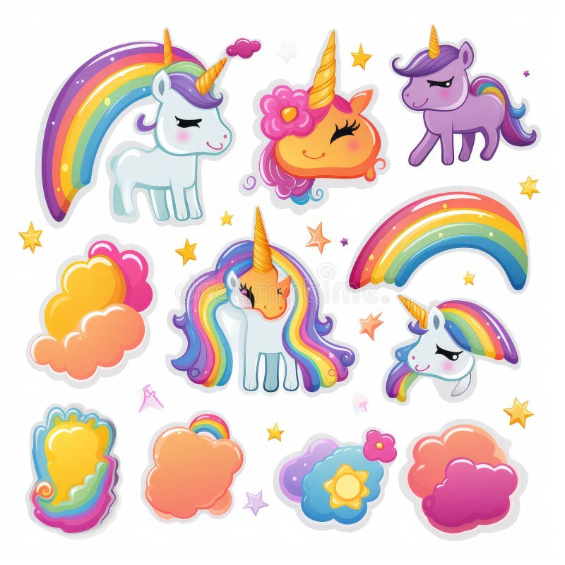 Sticker Cartoon Cute Unicorn. AI Generative Stock Illustration ...