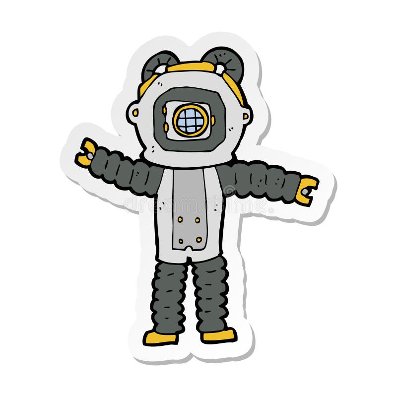 Sticker of a Cartoon Deep Sea Diver Stock Vector - Illustration of hand ...