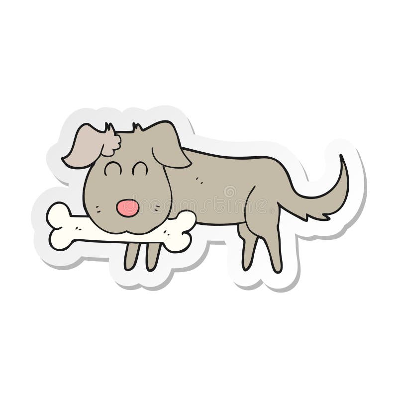 Sticker of a Cartoon Dog with Bone Stock Vector - Illustration of hand ...