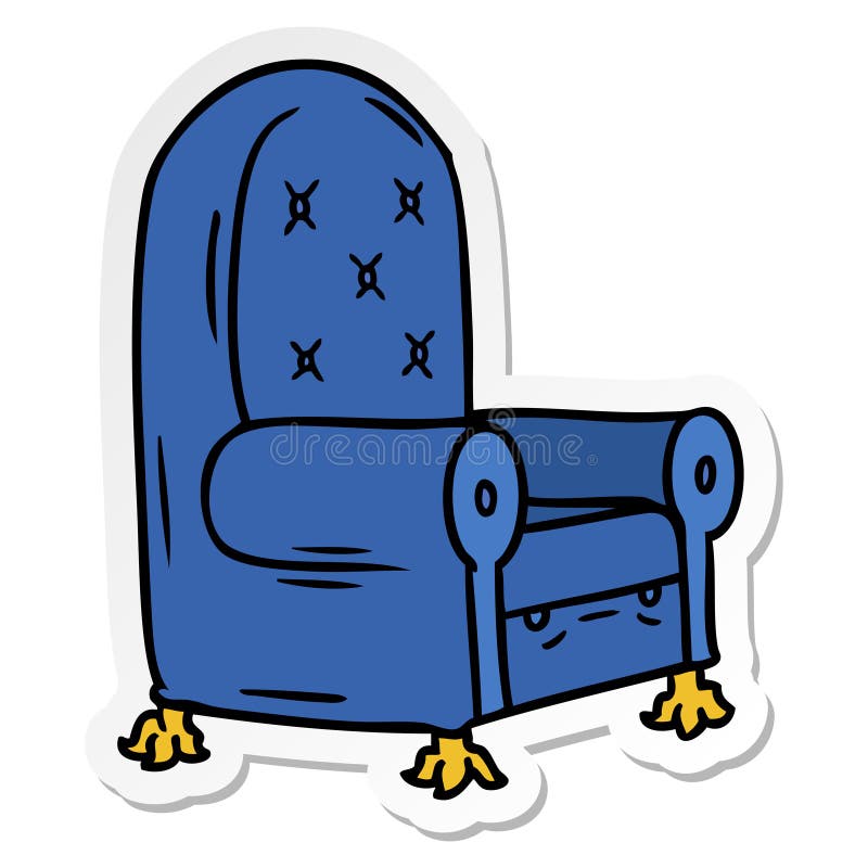 Sticker Cartoon Doodle of a Blue Arm Chair Stock Vector - Illustration ...