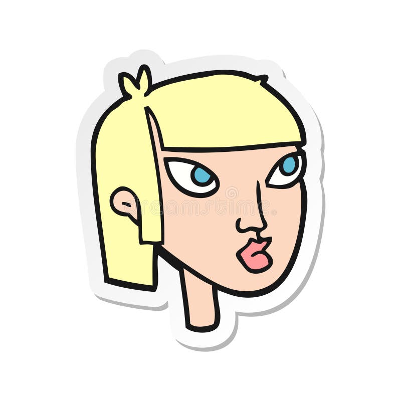 Sticker of a Cartoon Female Face Stock Vector - Illustration of ...