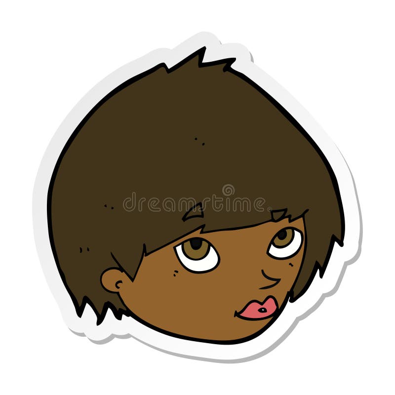Sticker of a Cartoon Female Face Looking Up Stock Vector - Illustration ...
