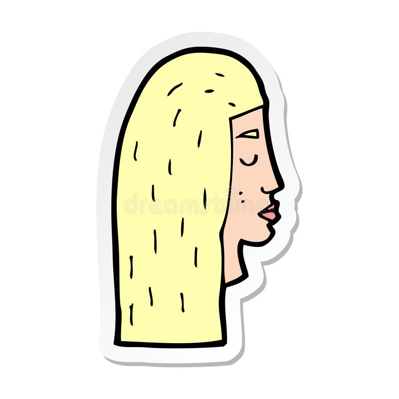 Sticker of a Cartoon Female Face Profile Stock Vector - Illustration of ...