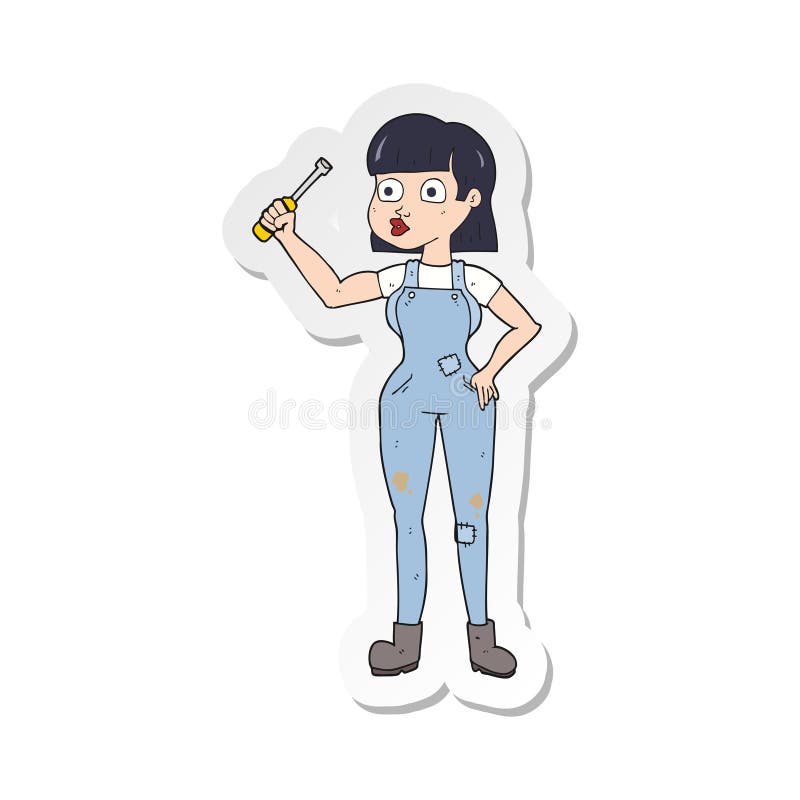 Sticker of a Cartoon Female Mechanic Stock Vector - Illustration of ...