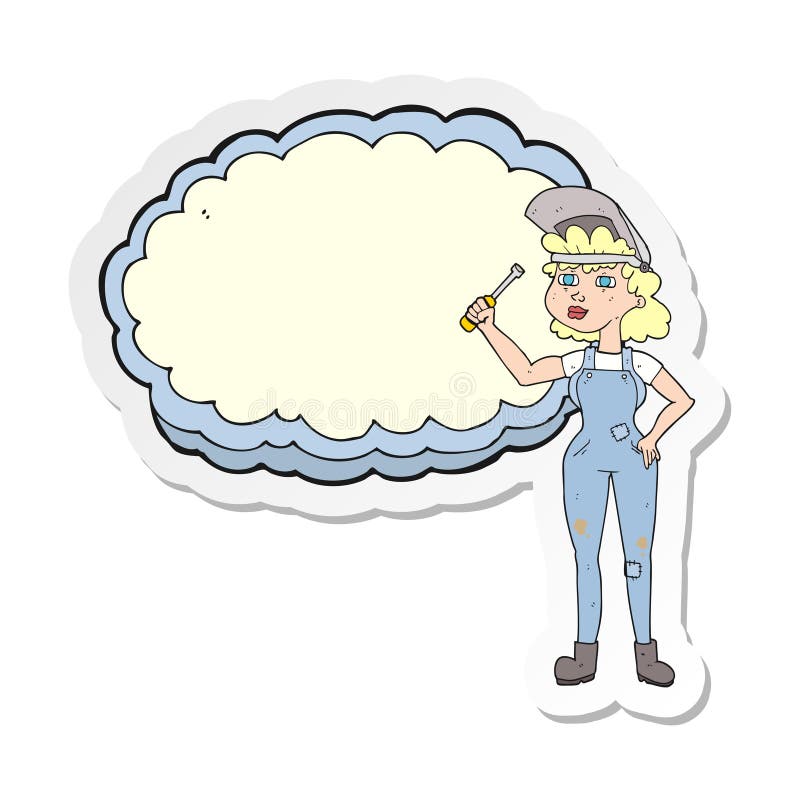 Sticker of a Cartoon Female Mechanic Stock Vector - Illustration of ...