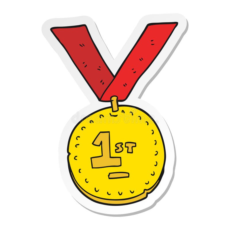 Sticker of a Cartoon First Place Medal Stock Vector - Illustration of ...