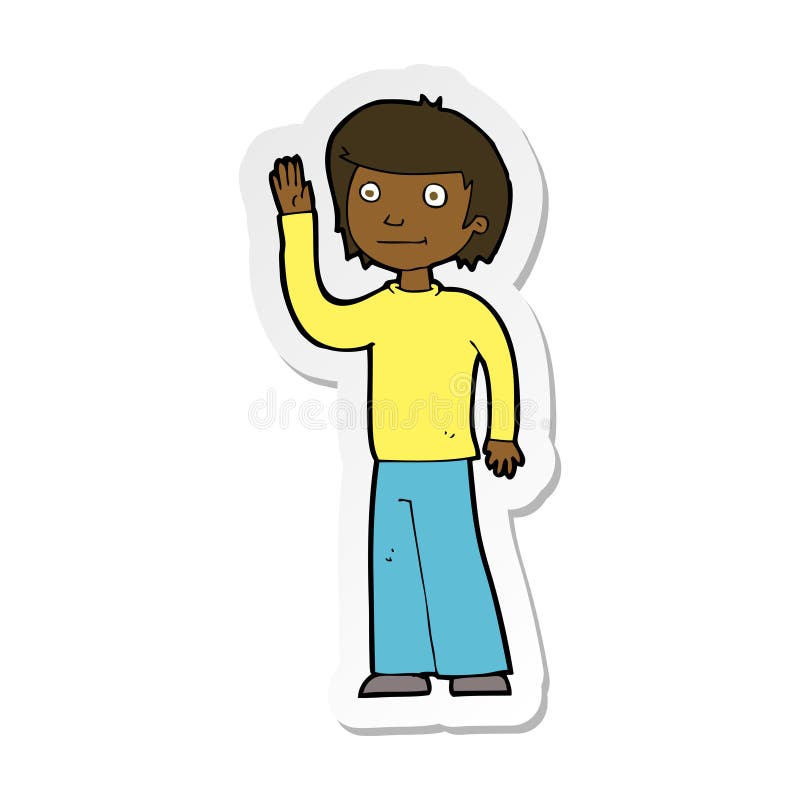 Sticker of a Cartoon Friendly Boy Waving Stock Vector - Illustration of ...