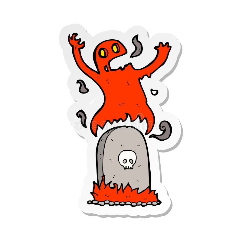 Sticker of a Cartoon Ghost Rising from Grave Stock Vector ...