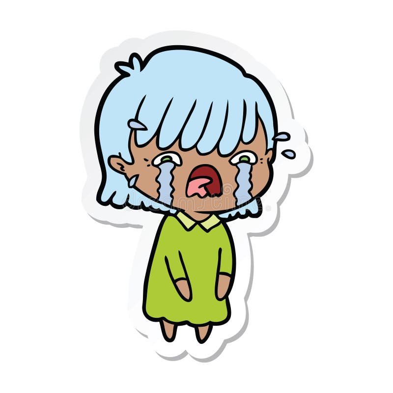 Sticker of a Cartoon Girl Crying Stock Vector - Illustration of crying ...