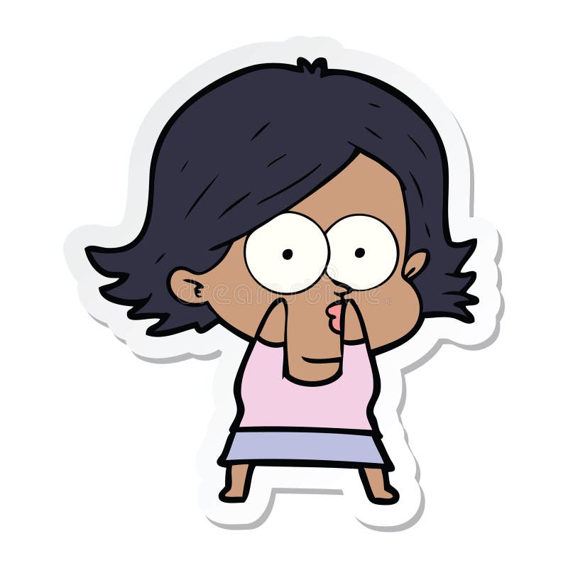 Sticker of a Cartoon Girl Pouting Stock Vector - Illustration of hand ...