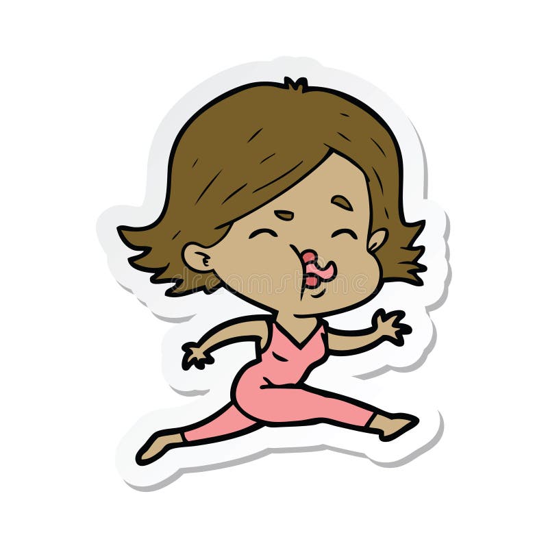 Sticker of a Cartoon Girl Pulling Face Stock Vector - Illustration of ...