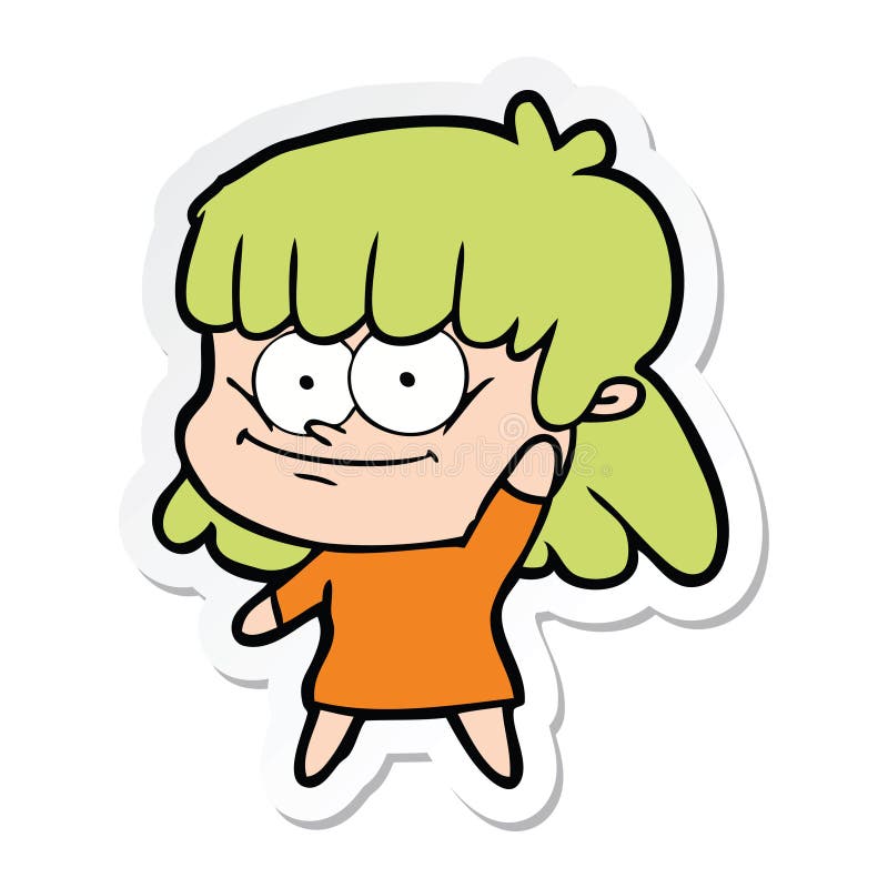 Sticker of a Cartoon Girl Smiling Stock Vector - Illustration of ...