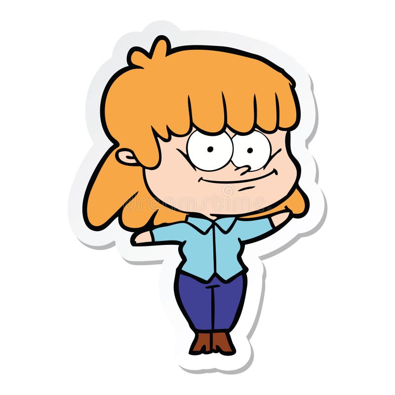 Sticker of a Cartoon Girl Smiling Stock Vector - Illustration of drawn ...