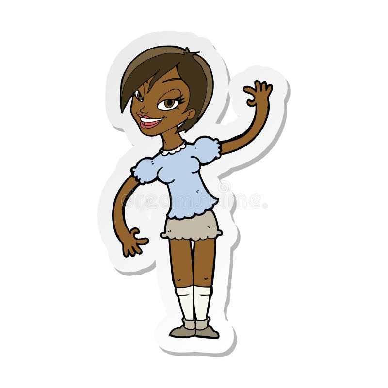 Sticker of a Cartoon Girl Waving Stock Vector - Illustration of drawing ...