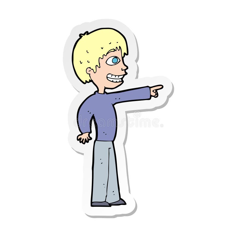 Sticker of a Cartoon Grinning Boy Pointing Stock Vector - Illustration ...