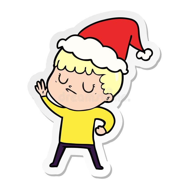 Sticker Cartoon of a Grumpy Boy Wearing Santa Hat Stock Vector ...