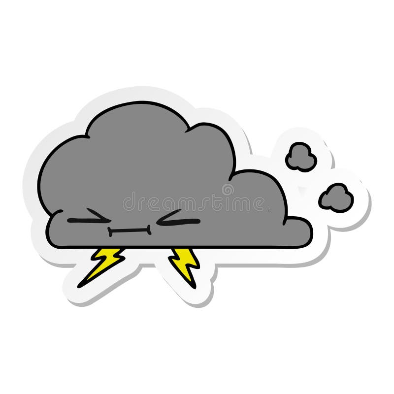 Sticker Cartoon of a Grumpy Lightening Cloud Stock Vector ...