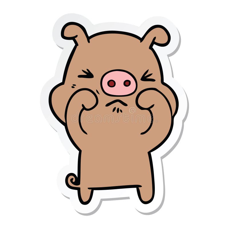 Sticker of a Cartoon Grumpy Pig Stock Vector - Illustration of annoyed ...