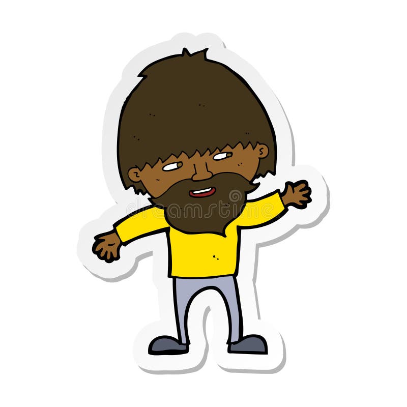 Sticker of a Cartoon Happy Bearded Man Waving Stock Vector ...