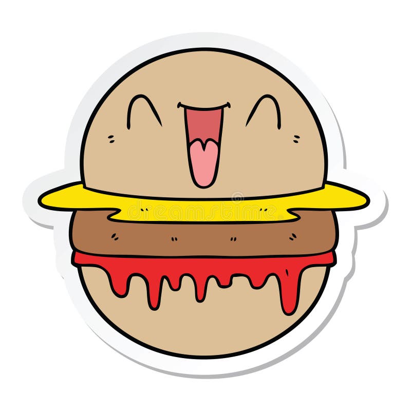 Sticker of a Cartoon Happy Burger Stock Vector - Illustration of retro ...