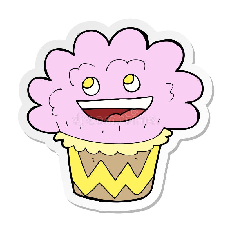 Sticker of a Cartoon Happy Cupcake Stock Vector - Illustration of ...