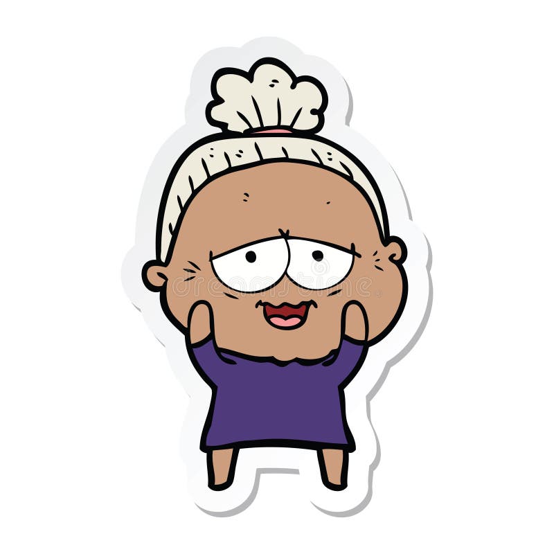 Sticker of a Cartoon Happy Old Lady Stock Vector - Illustration of ...