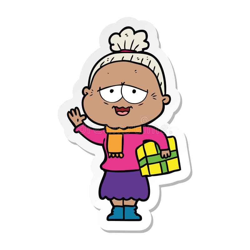 Sticker of a Cartoon Happy Old Lady Stock Vector - Illustration of lady ...