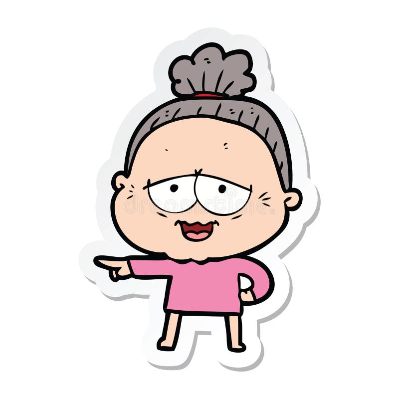 Sticker of a Cartoon Happy Old Lady Stock Vector - Illustration of ...