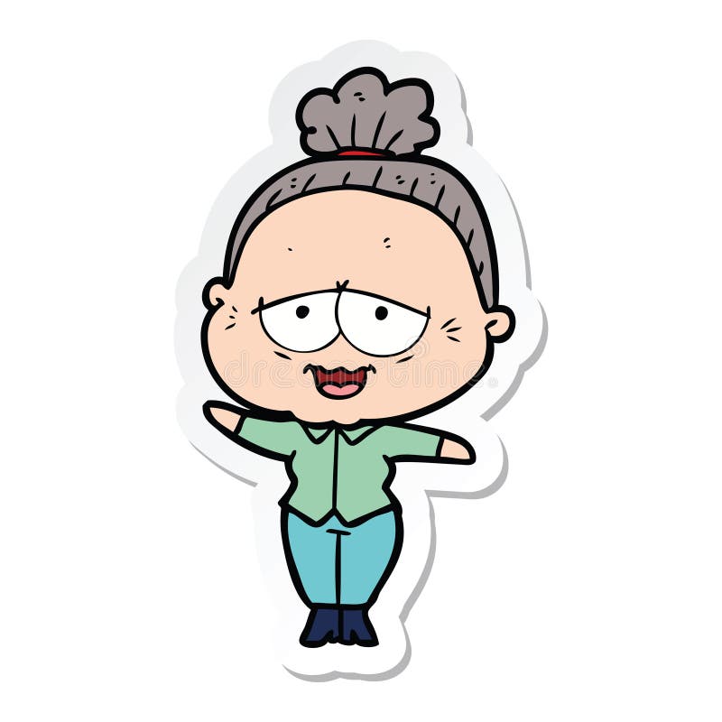 Sticker of a Cartoon Happy Old Lady Stock Vector - Illustration of ...
