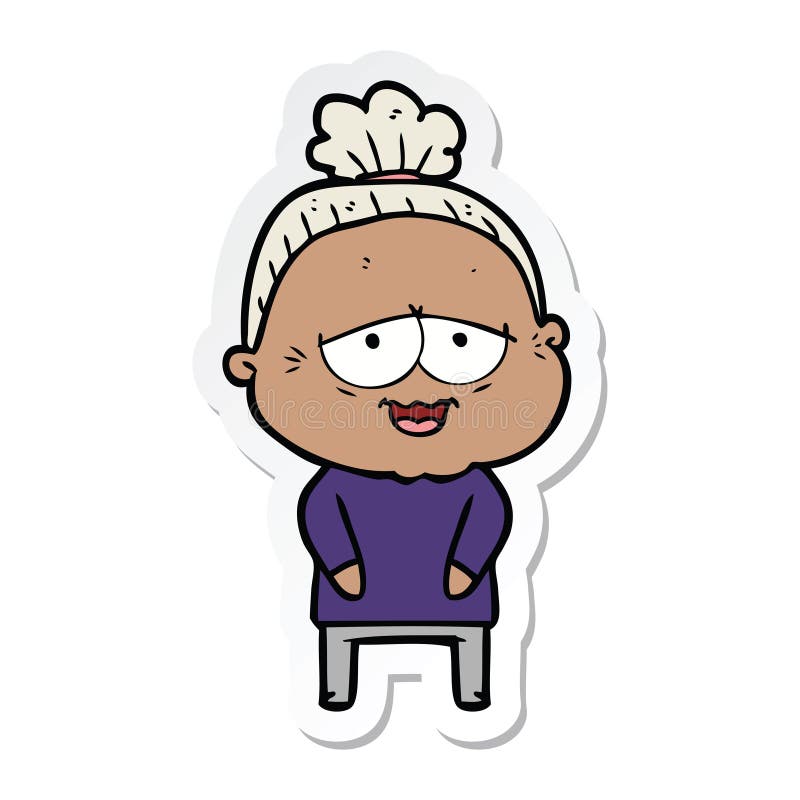 Sticker of a Cartoon Happy Old Lady Stock Vector - Illustration of icon ...