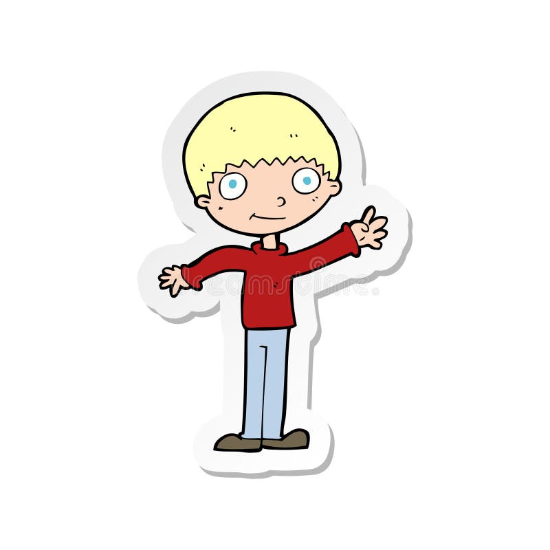 Sticker of a Cartoon Happy Waving Boy Stock Vector - Illustration of ...