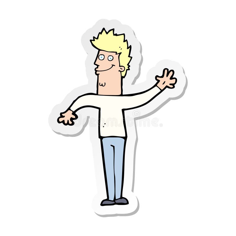 Sticker of a Cartoon Happy Waving Man Stock Vector - Illustration of ...
