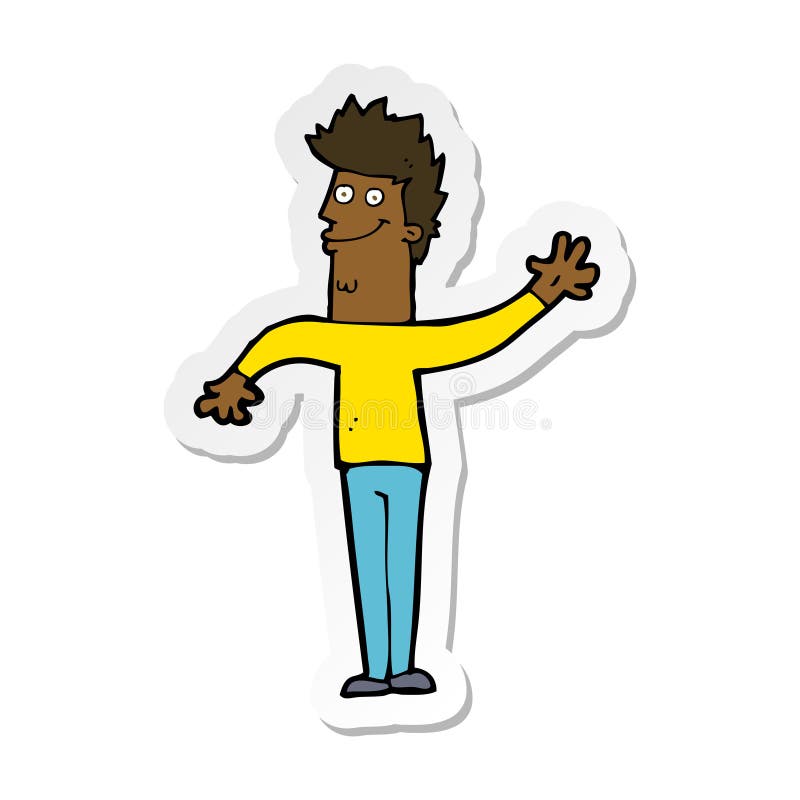 Sticker of a Cartoon Happy Waving Man Stock Vector - Illustration of ...