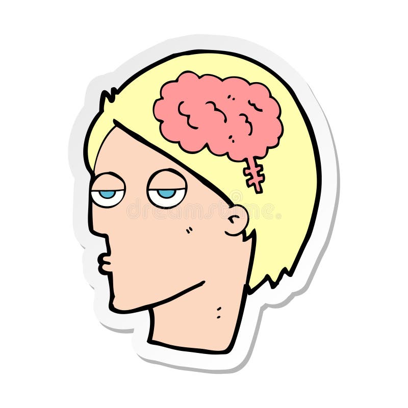 Sticker of a Cartoon Head with Brain Symbol Stock Vector - Illustration ...