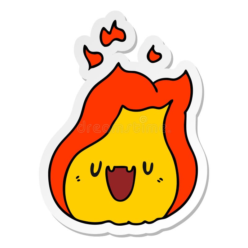 Sticker Cartoon Kawaii Cute Fire Flame Stock Vector - Illustration of ...