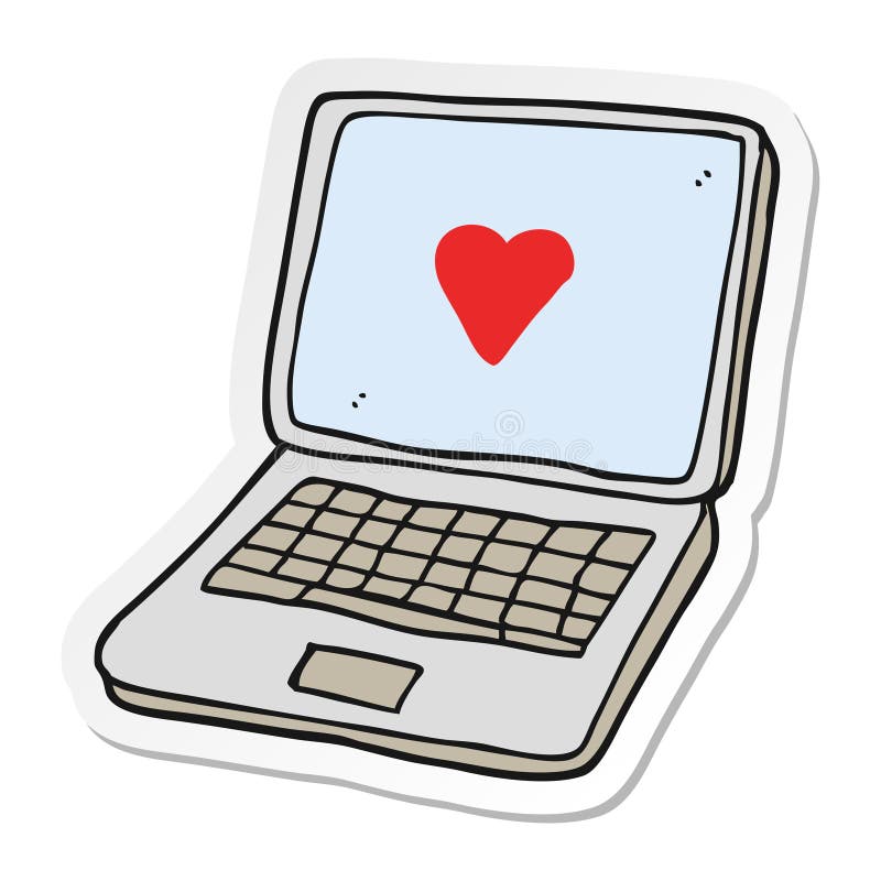 Sticker of a Cartoon Laptop Computer with Heart Symbol on Screen Stock ...