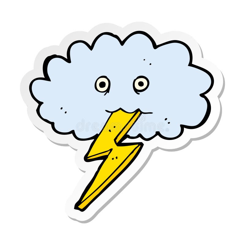 Sticker of a Cartoon Lightning Bolt and Cloud Stock Vector ...
