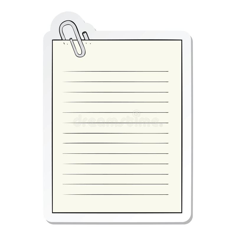 Sticker of a Cartoon Lined Paper with Paperclip Stock Vector ...