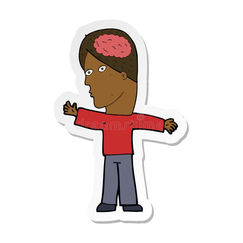 Sticker of a Cartoon Man with Brain Stock Vector - Illustration of cute ...