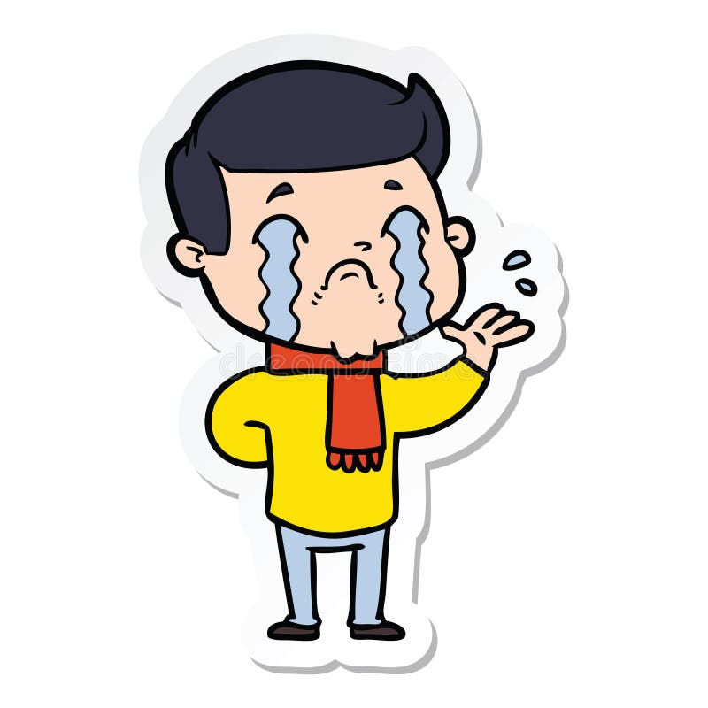 Sticker of a Cartoon Man Crying Stock Vector - Illustration of doodle ...