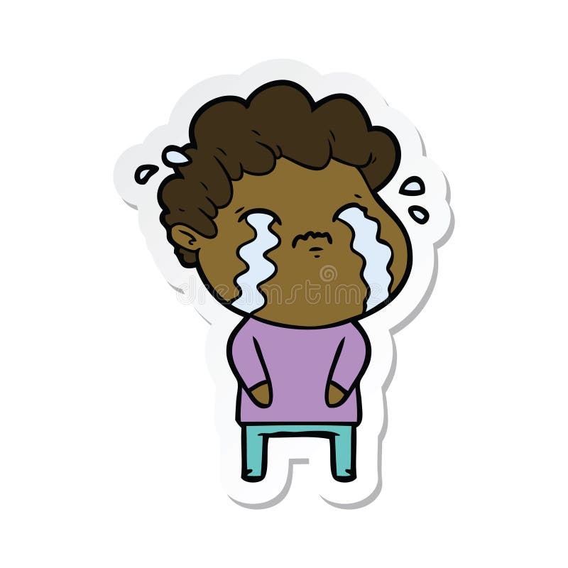Sticker of a Cartoon Man Crying Stock Vector - Illustration of quirky ...