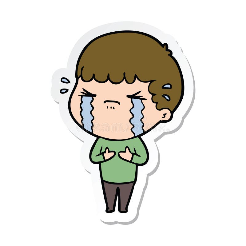 Sticker of a Cartoon Man Crying Stock Vector - Illustration of artwork ...