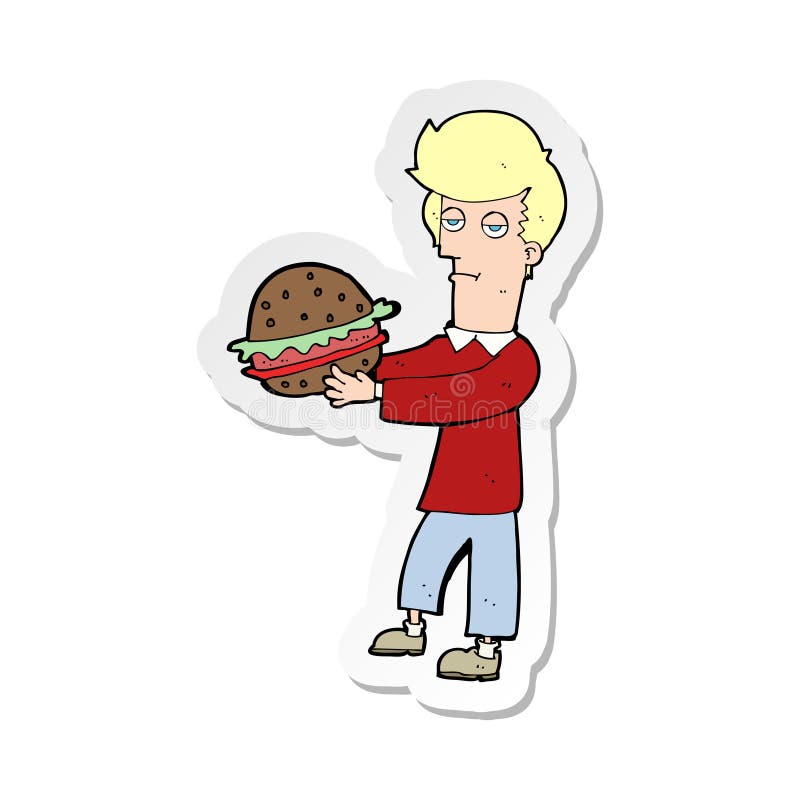 Sticker of a Cartoon Man Eating Burger Stock Vector - Illustration of ...