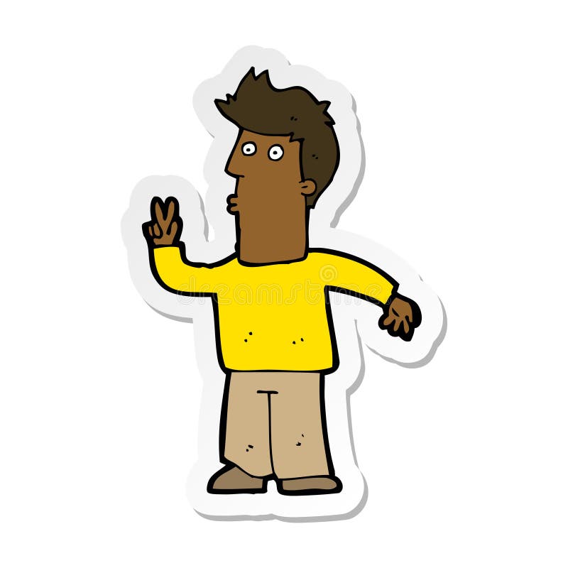 Sticker of a Cartoon Man Giving Peace Sign Stock Vector - Illustration ...