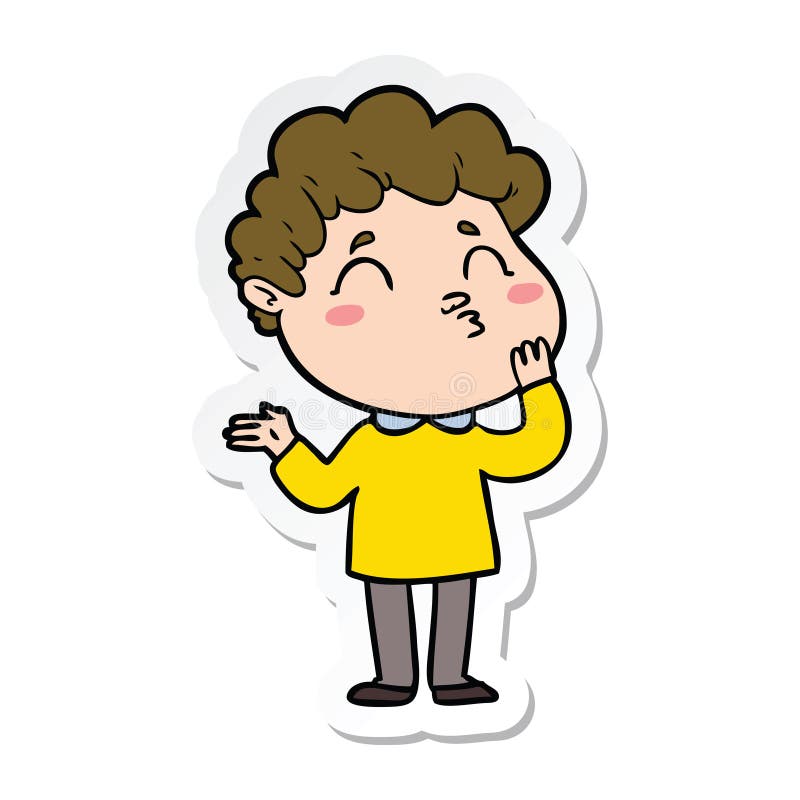 Man Male Pose Pouting Cartoon Sticker Stick Icon Decal Label Drawing ...