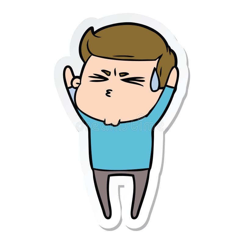 Sticker of a Cartoon Man Sweating Stock Vector - Illustration of hand ...
