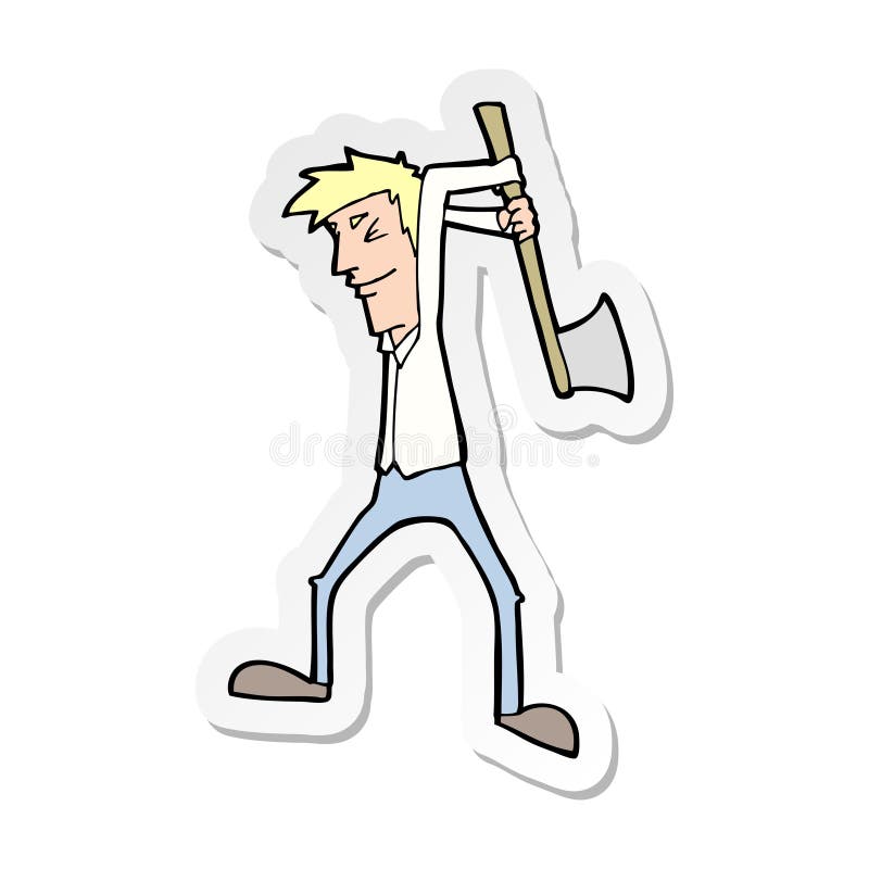 Sticker of a Cartoon Man Swinging Axe Stock Vector - Illustration of ...
